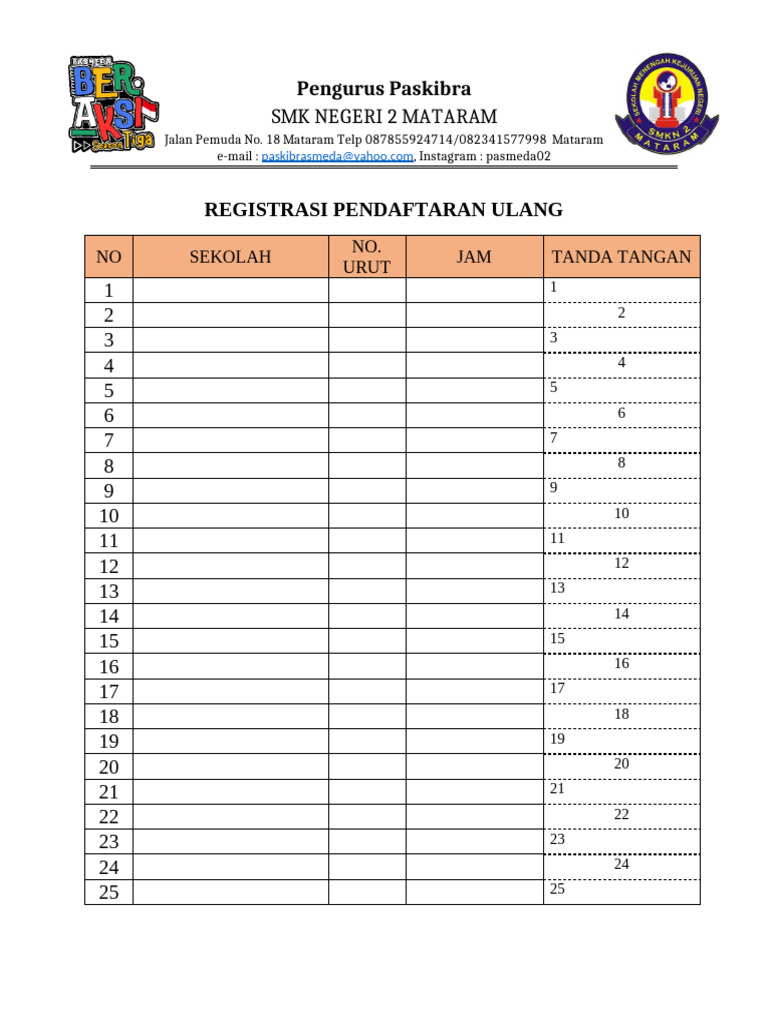 Format Daftar Ulang Paskibra SMK 2 | PDF