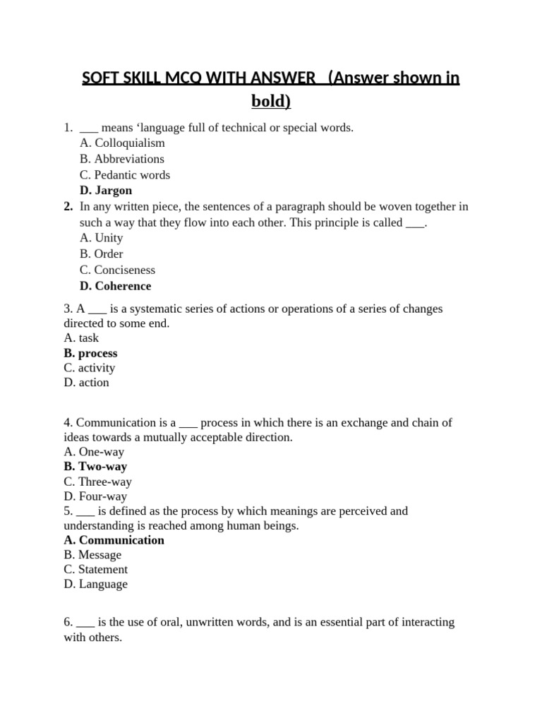 Soft Skill MCQ With Answer | PDF | Communication | Nonverbal Communication