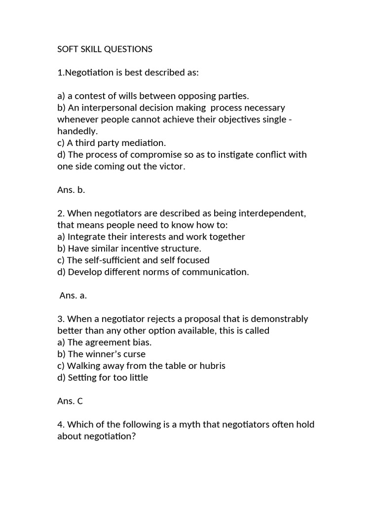 Soft Skill Questions | PDF | Communication | Negotiation