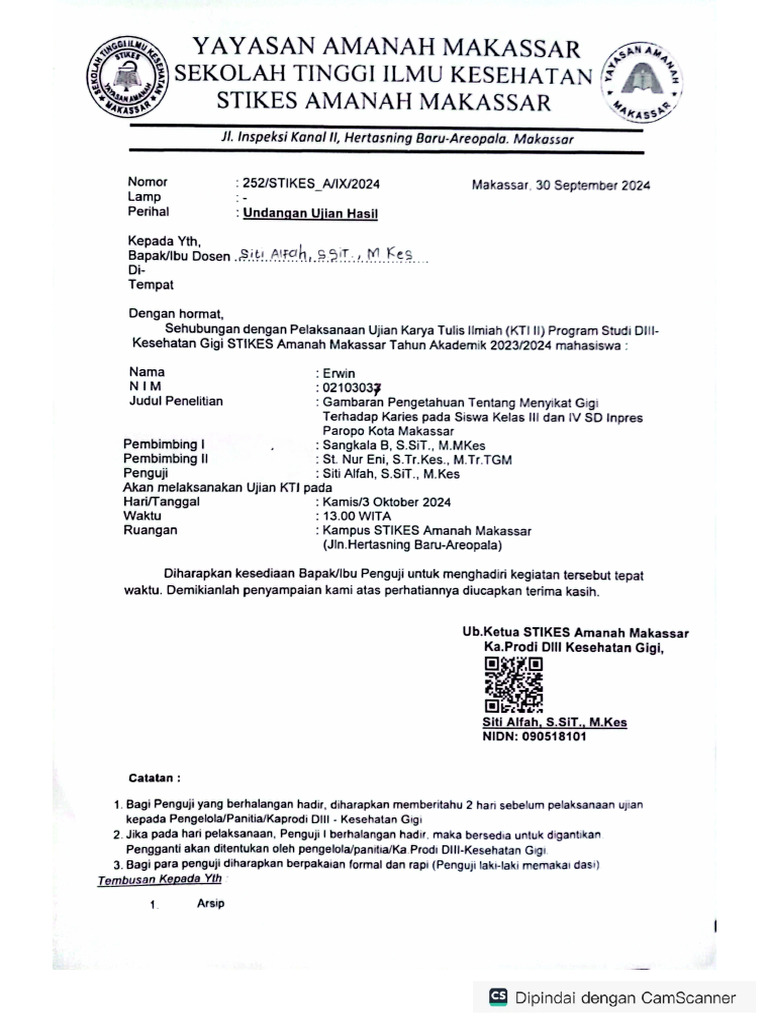 Undangan Ujian KTI 2. Penguji | PDF