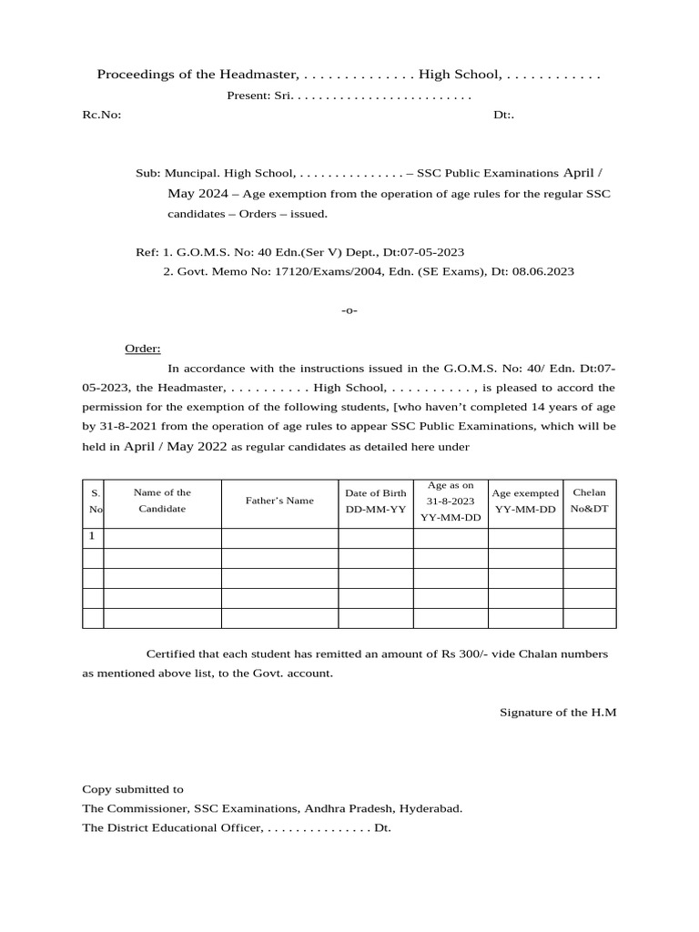 SSC Age Condonation 2022 HM Proceedings | PDF