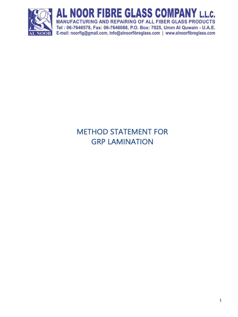 Method of Statement - GRP Lamination 3mm | PDF | Technology & Engineering