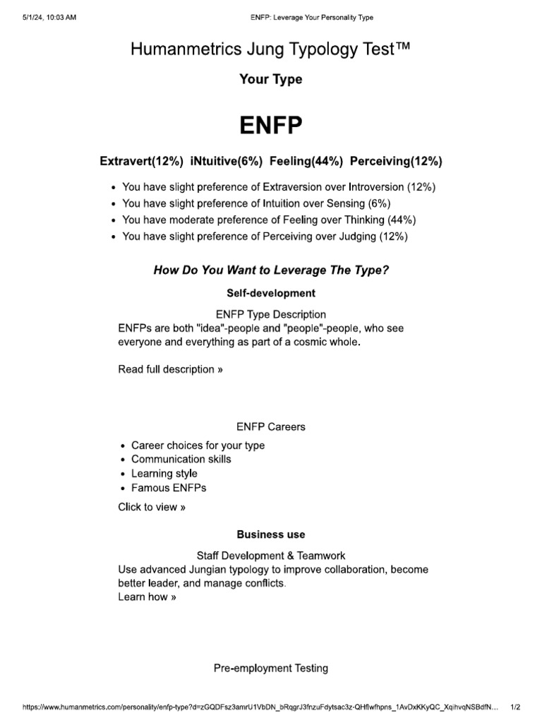 Jung Typology Test | PDF