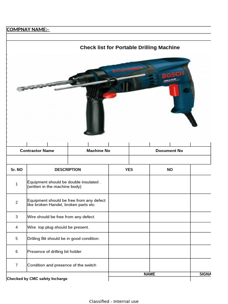 Portable Drilling Machine Checklist | PDF