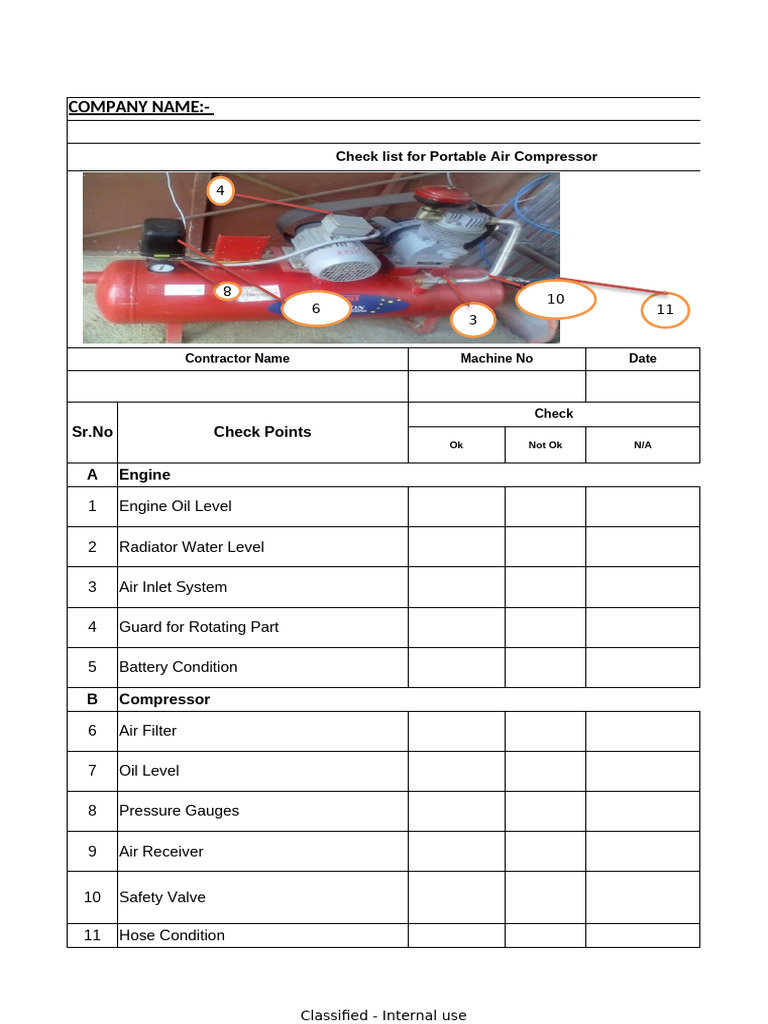 Portable Air Compressor Checklist | PDF