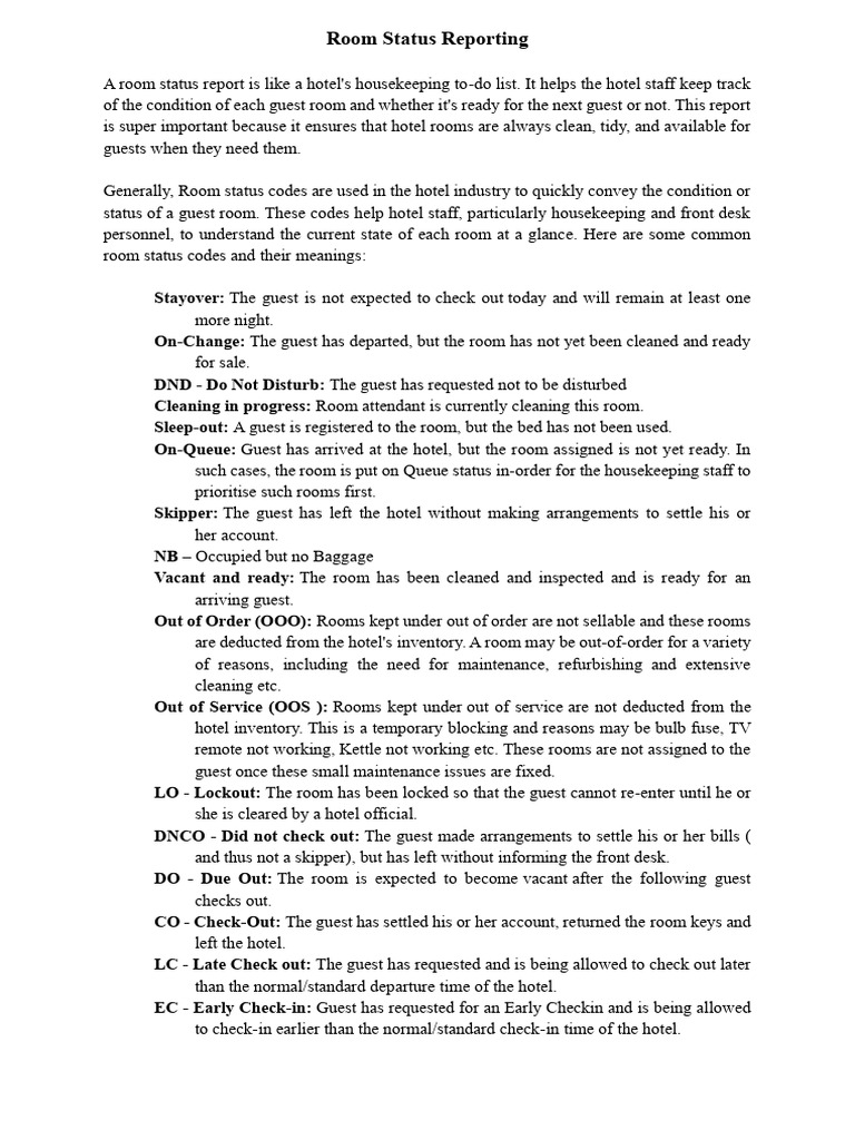 Room Status Reporting | PDF | Housekeeping