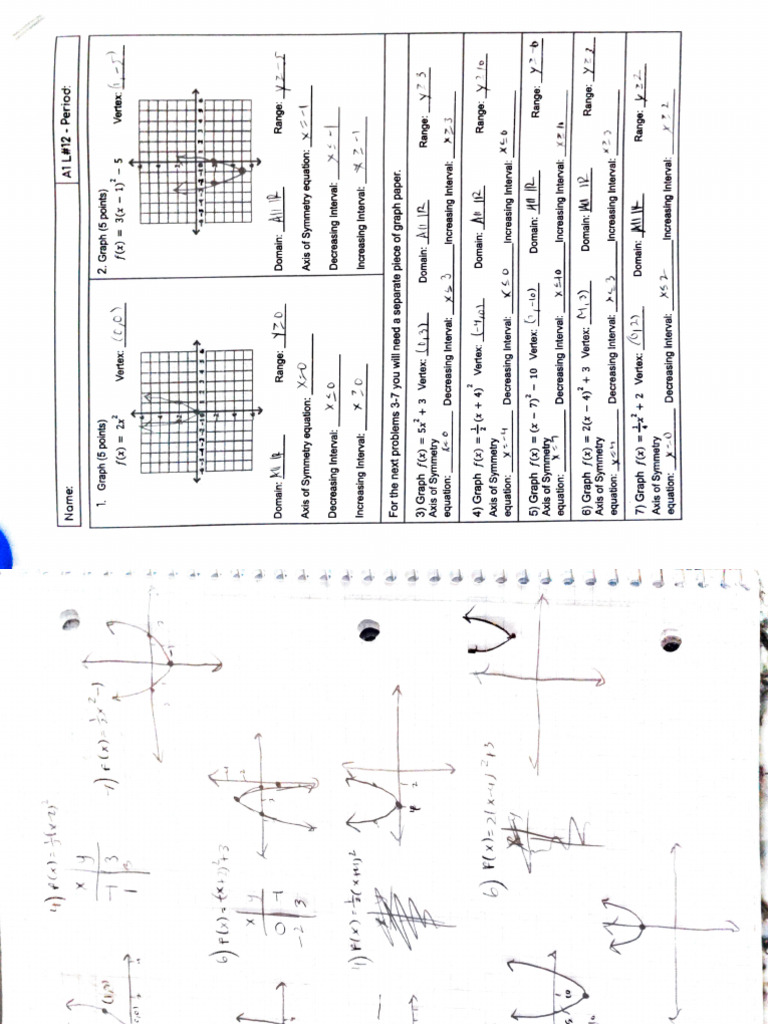 Quadratic Graphing Exercises | PDF | Vertex (Graph Theory) | Theoretical Computer Science