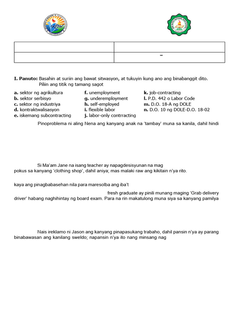 Ap10 2.2 Activity Kalagayan Suliranin at Pagtugon Sa Isyu NG Paggawa Sa Pilipinas | PDF