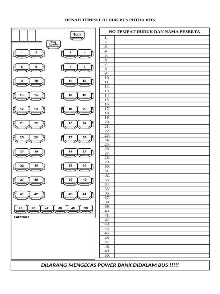 Denah Tempat Duduk Bus Putra KHS | PDF