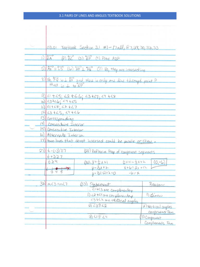 3 1 Pairs Of Lines And Angles Textbook Solutions Pdf