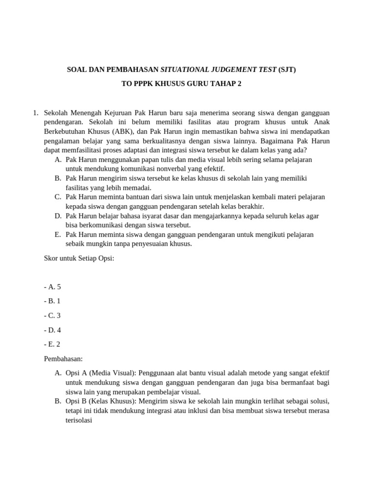 Soal Dan Pembahasan SJT | PDF