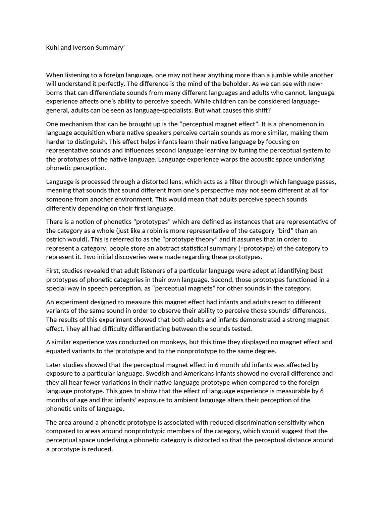 Kuhl and Iverson Summary | PDF | Perception | Phonetics