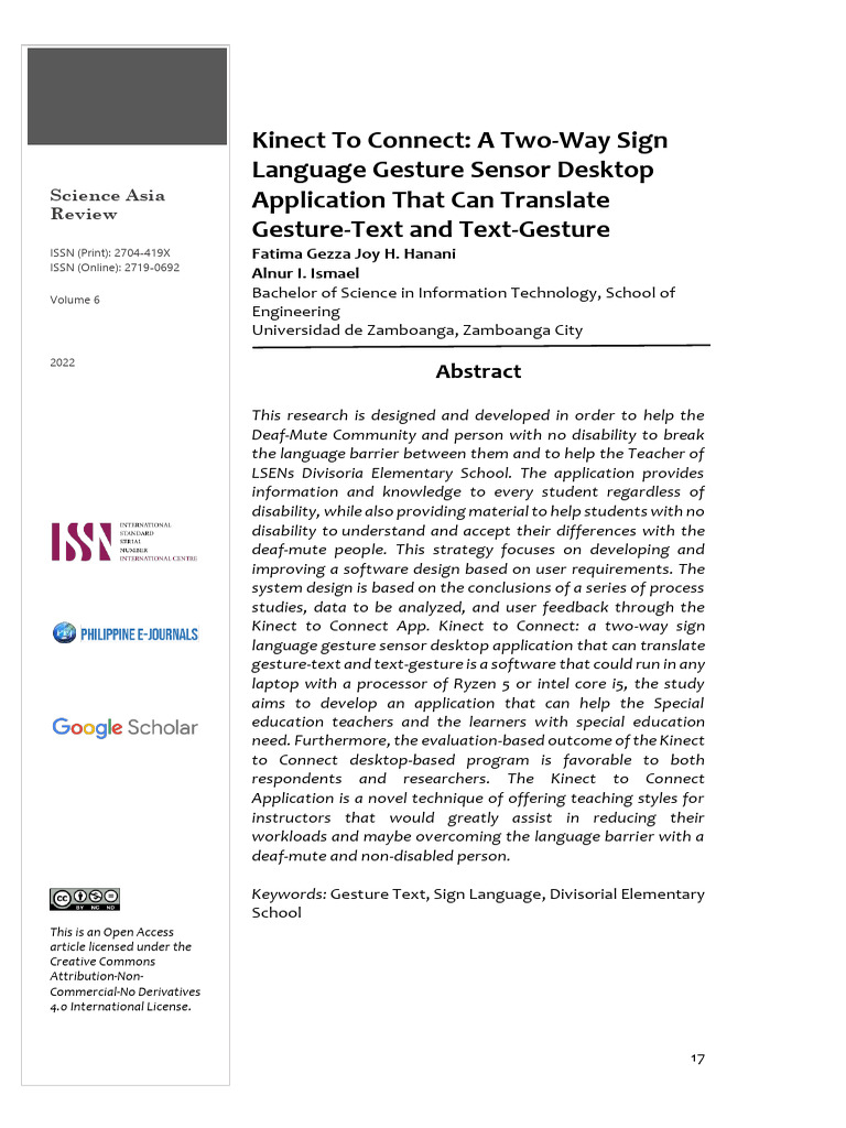 Kinect To Connect: A Two-Way Sign Language Gesture Sensor Desktop ...