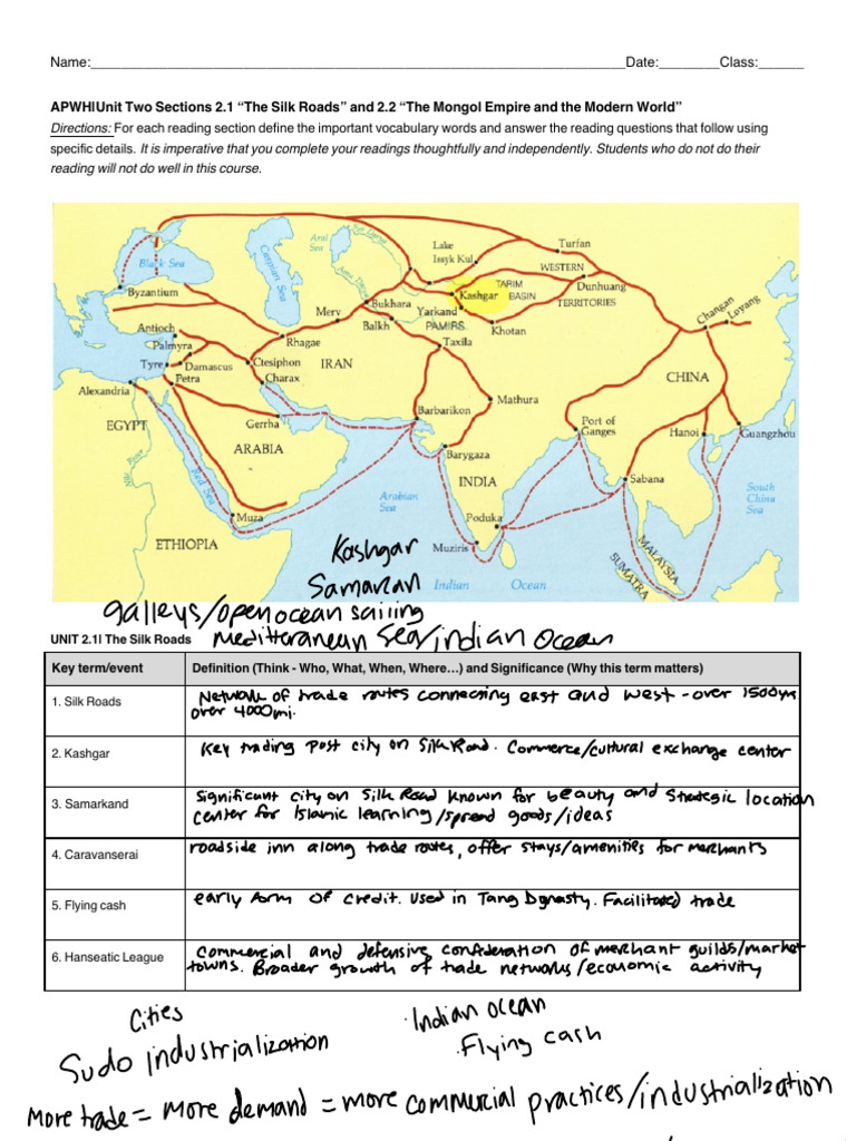 Unit 2 Reading Guide | PDF | Mongol Empire