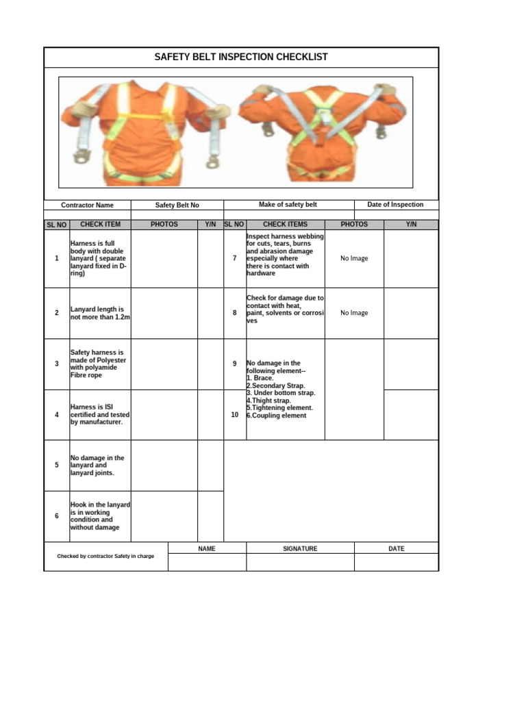 Full Body Harness Checklist | PDF | Equipment | Manufactured Goods