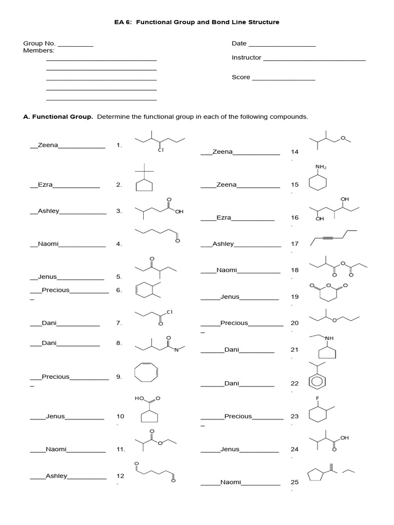 EA 6 - Functional Groups and Bond Line Structure | PDF | Chemistry | Physical Sciences