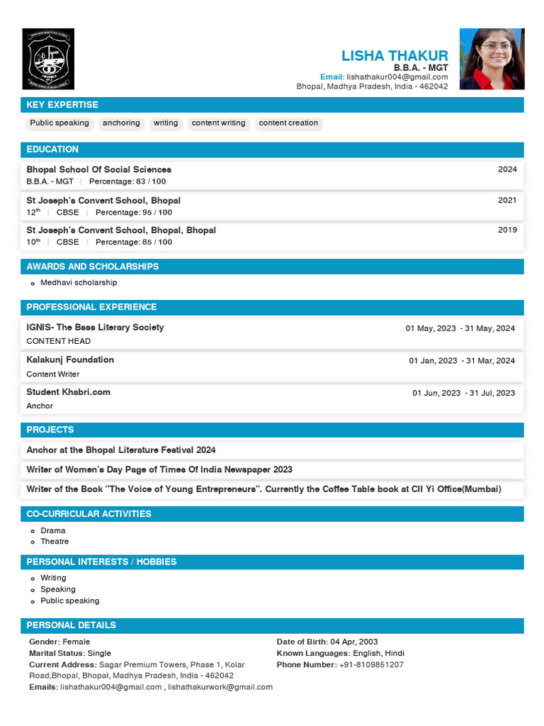 Lisha Thakur CV | PDF