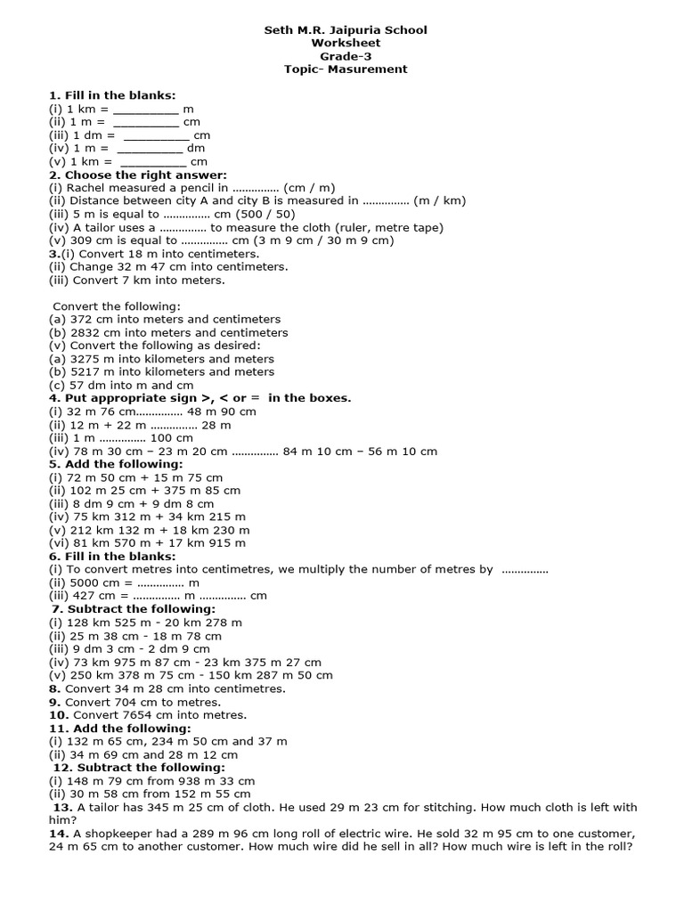 Class 3 Measurement | PDF