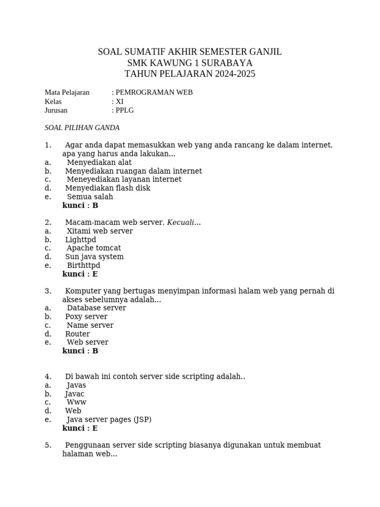 Soal Pemrograman Web Kelas XI | PDF