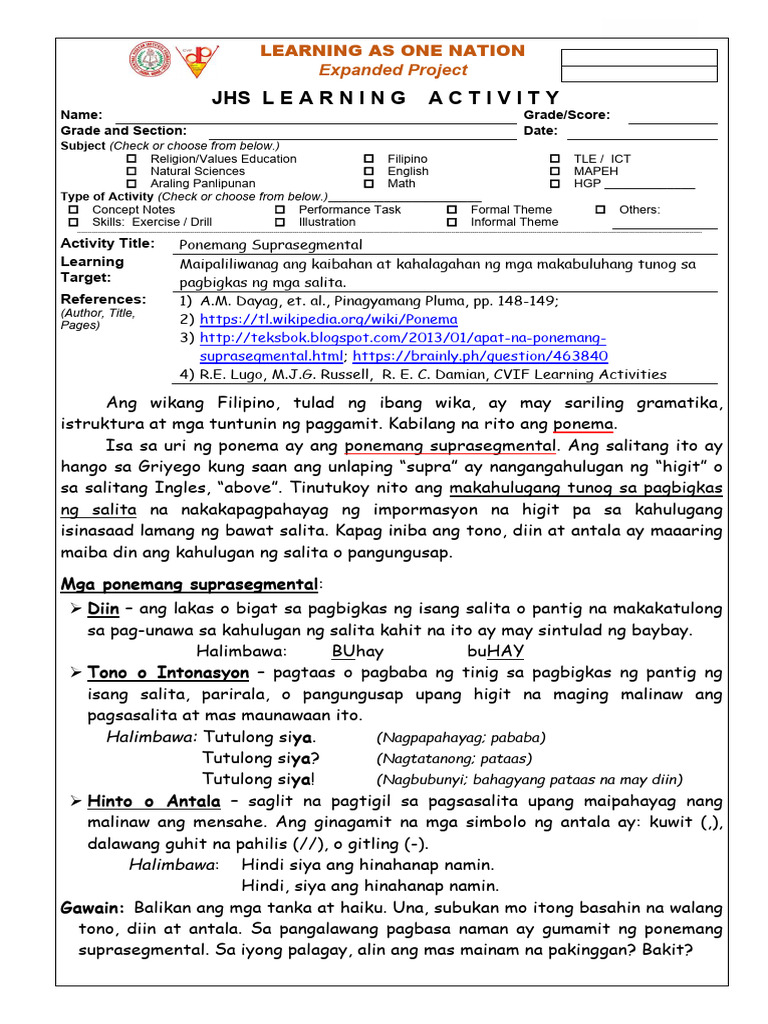 Filipino 9 Q2 Ponemang Suprasegmental | PDF