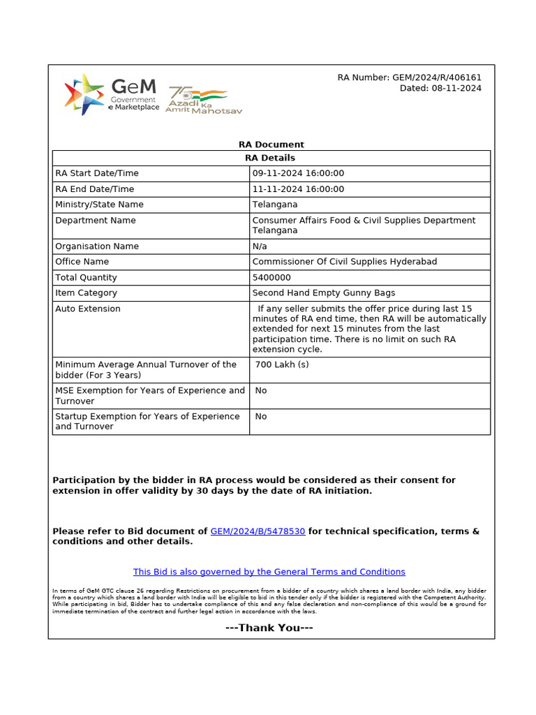 GeM RA 7116105 | PDF