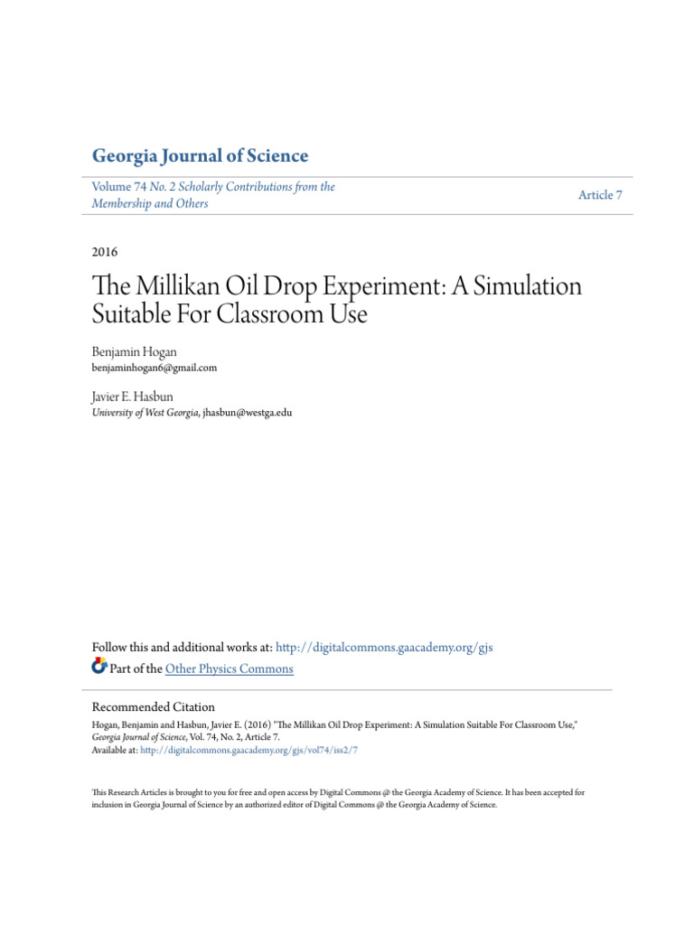 The Millikan Oil Drop Experiment | PDF | Force | Buoyancy