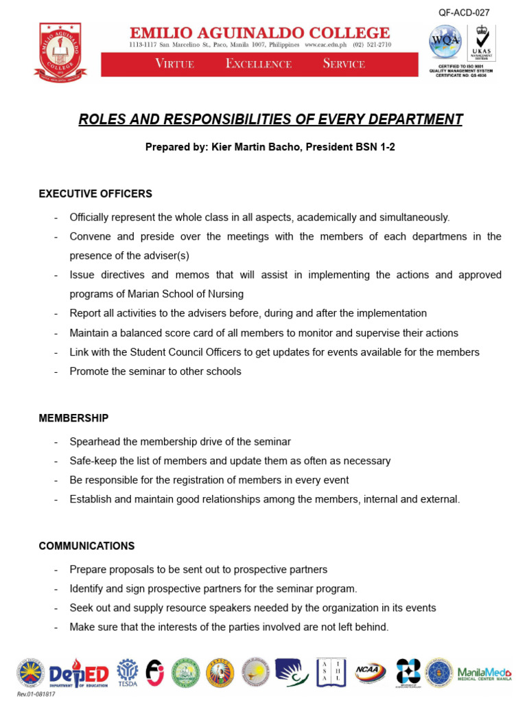Department Roles and Responsibilities Guide | PDF | Business