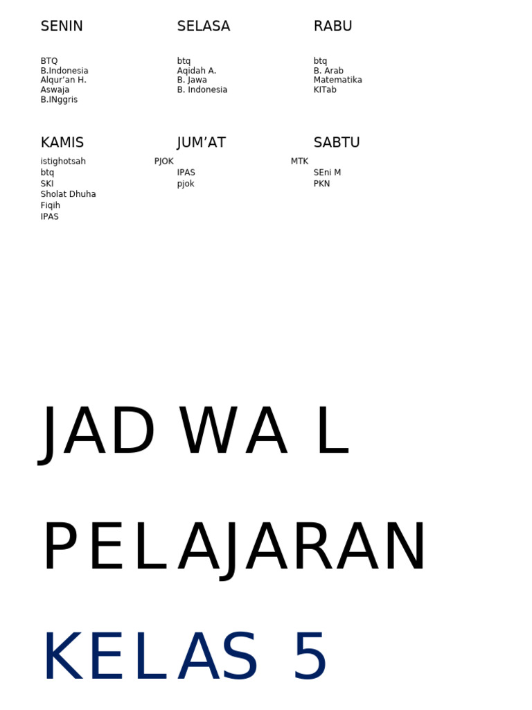 Jadwal Kelas 5 | PDF