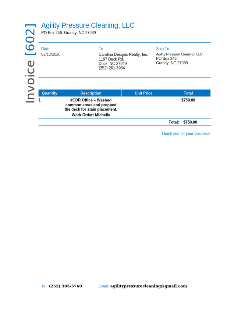 Invoice 602 Pressure Wash | PDF