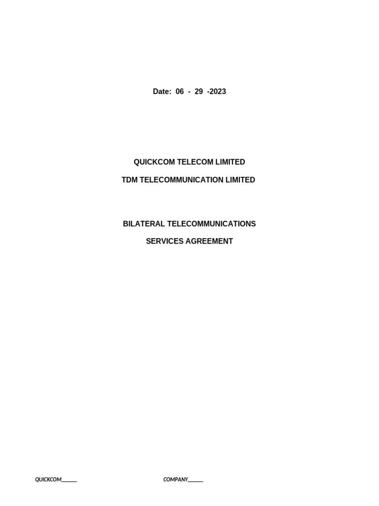 Quickcom-TDM Telecom Services Agreement | PDF | Assignment (Law ...