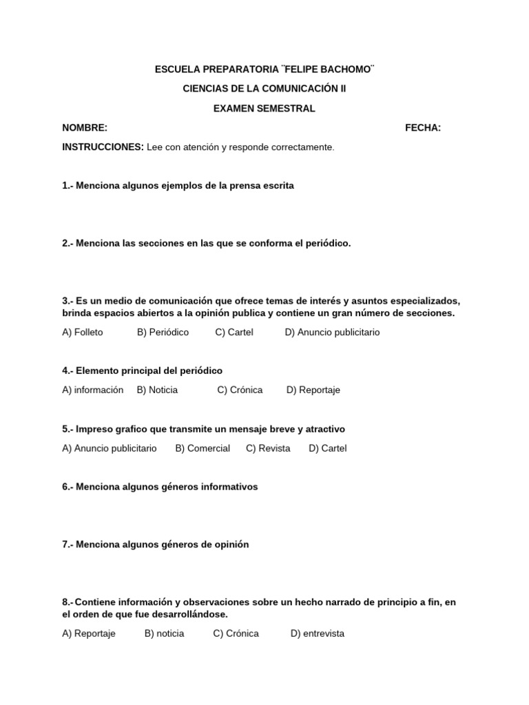 Examen de Comunicación II | PDF | Radiodifusión | Comunicación