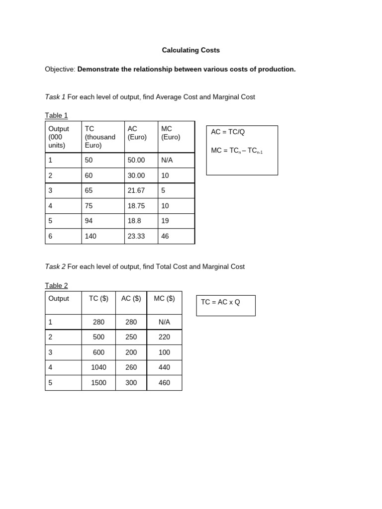 W17 Calculating Costs Worksheet | PDF | Science & Mathematics