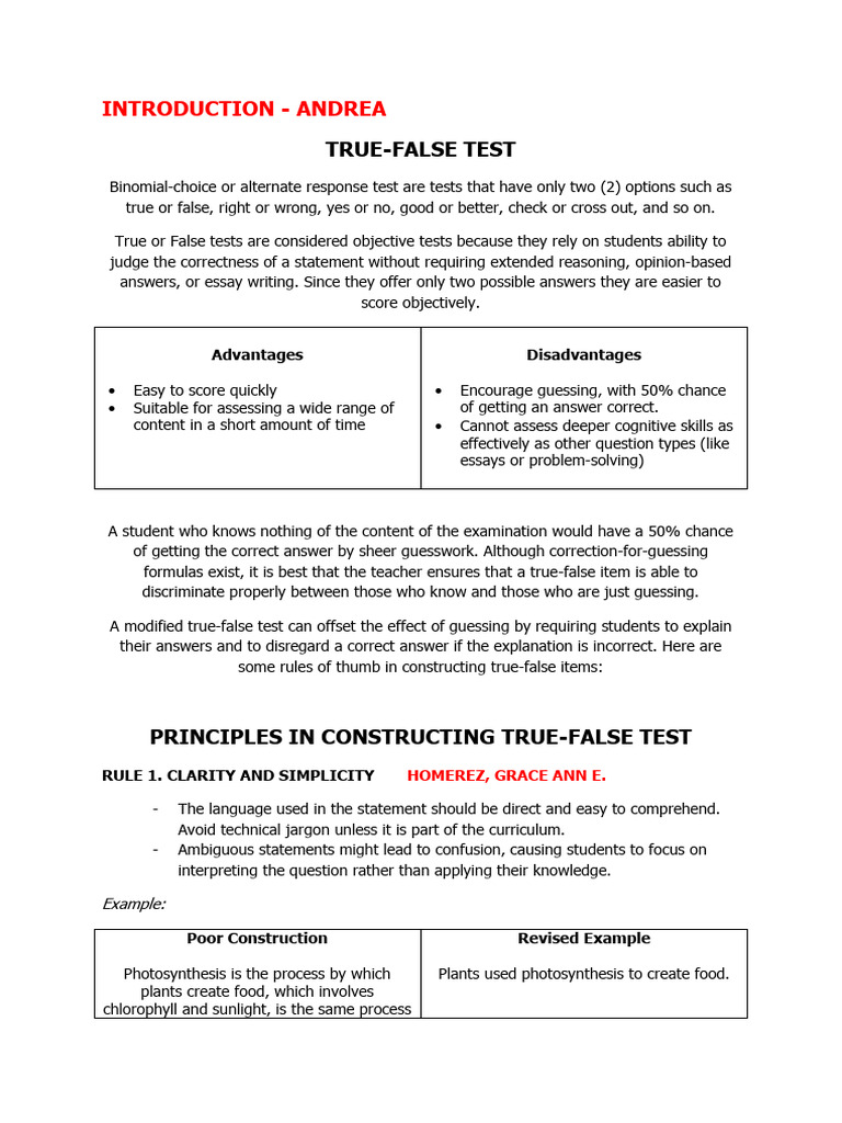 Group 2 True or False Test | PDF