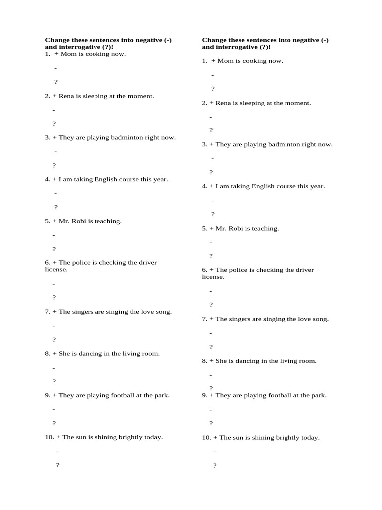 Change These Sentences Into Negative | PDF