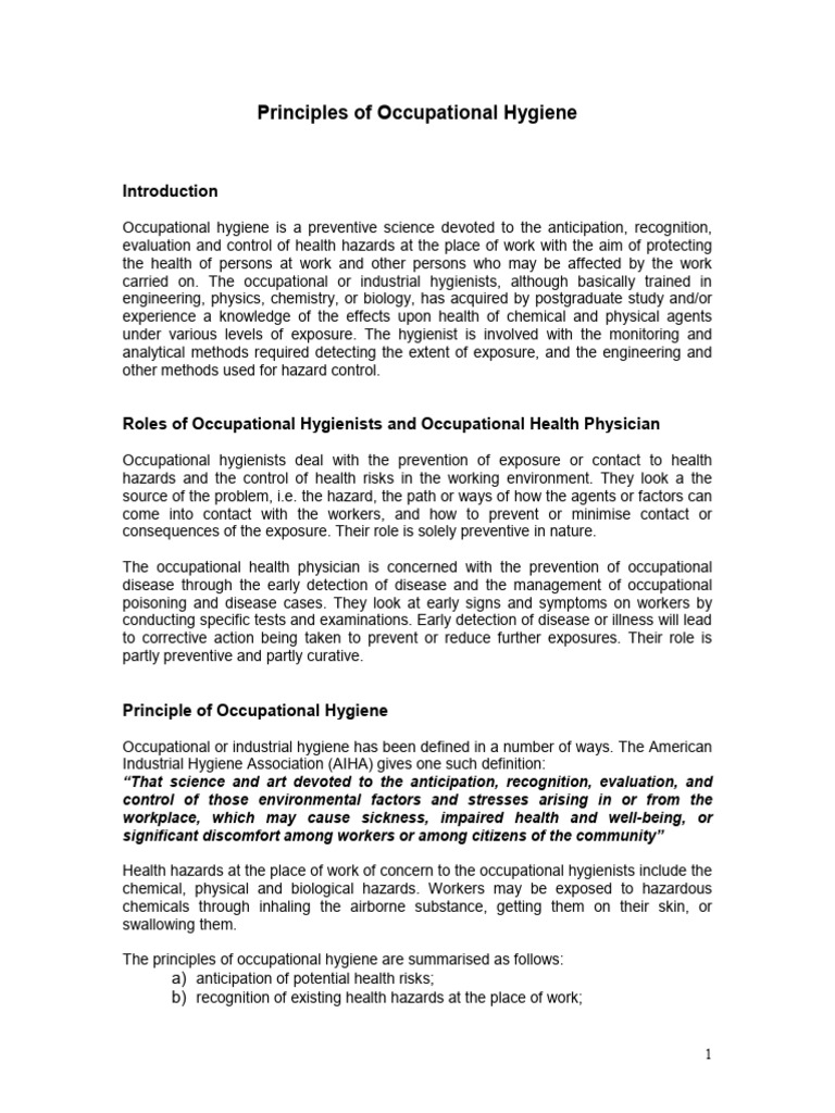 Principles of Occupational Hygiene | PDF | Occupational Hygiene | Hazards
