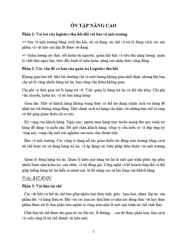 Ôn Tap Logistics Thu Hoi | PDF