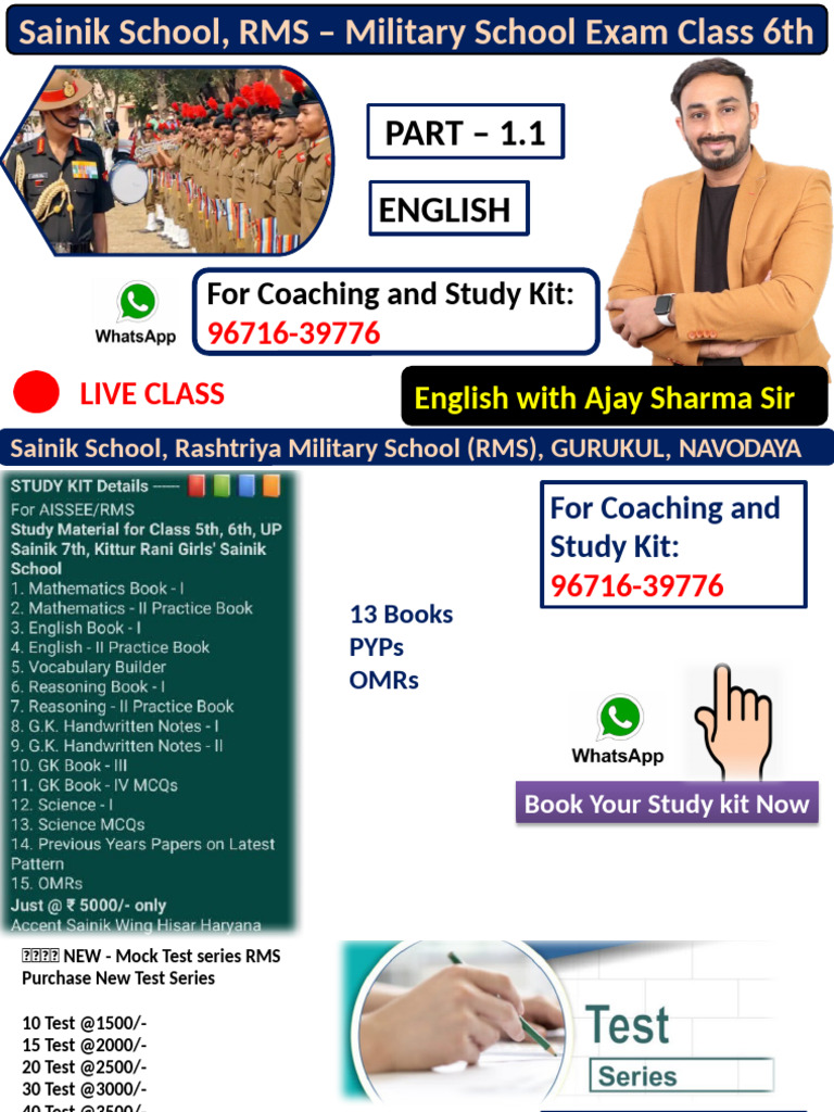 Best Sainik School Online Coaching English Free PDF by Best Teacher Ajay Sharma Sir | PDF ...
