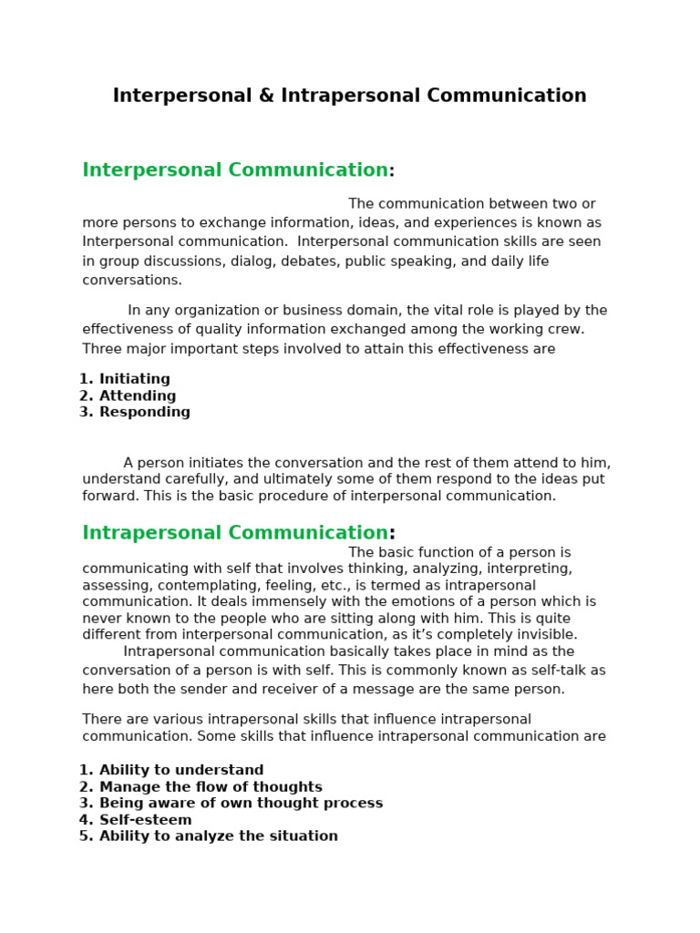 Interpersonal & Intrapersonal | PDF | Communication | Cognition