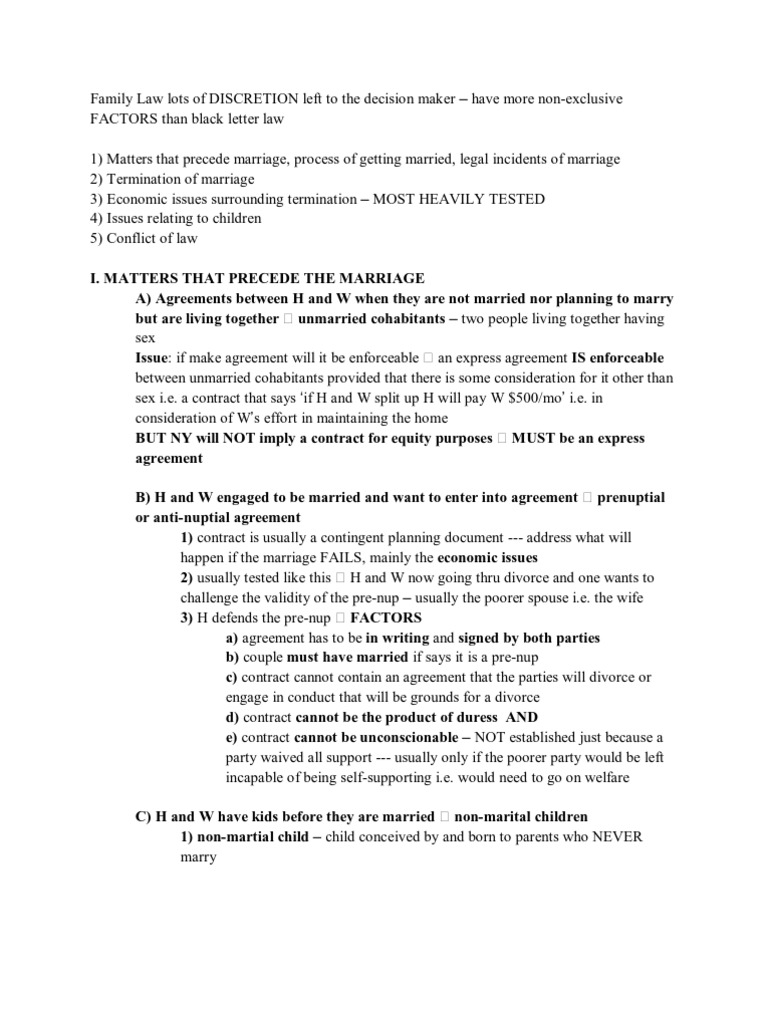 Domestic Relations - Outline | PDF | Marriage | Divorce