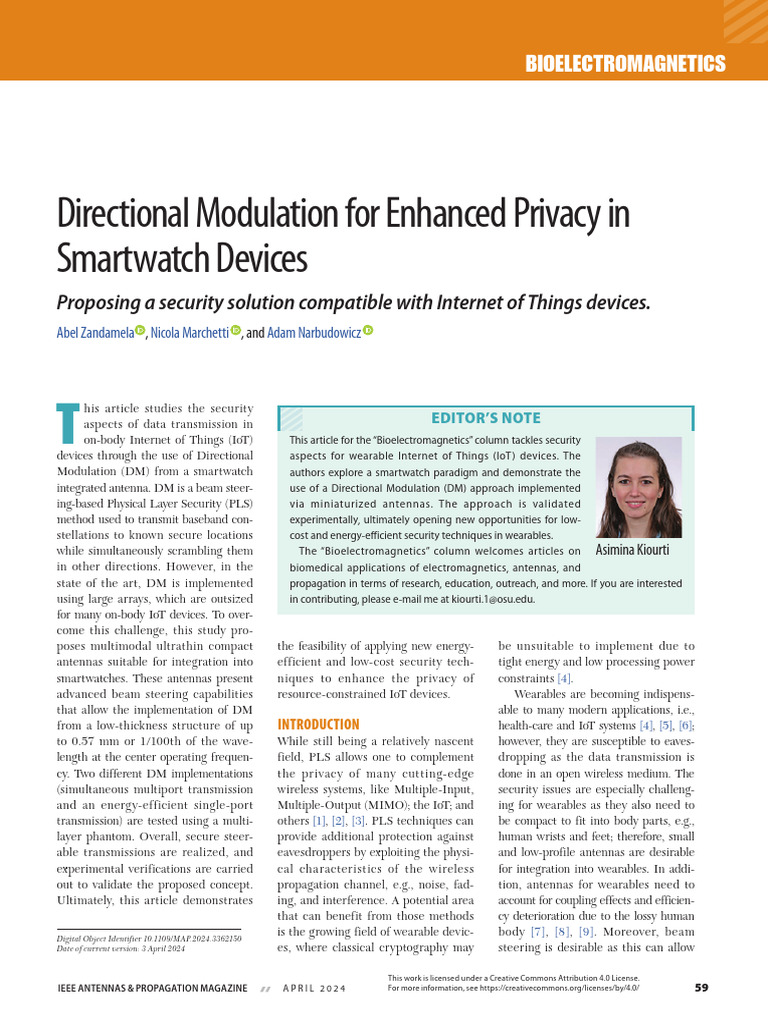 Directional Modulation For Enhanced Privacy In Smartwatch Devices Pdf Antenna Radio Mimo