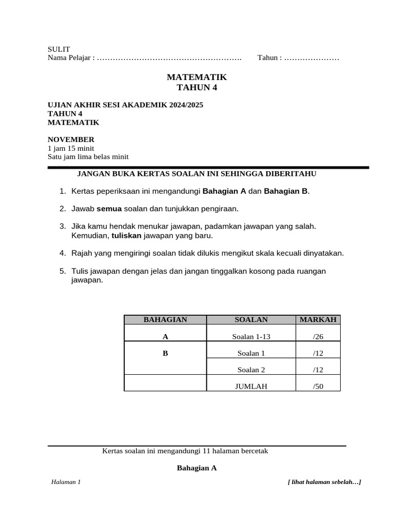 Uasa MT THN 4 Set 2 | PDF