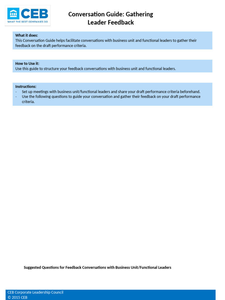 3.2 Conversation Guide-Gathering Leader Feedback | PDF | Goal ...