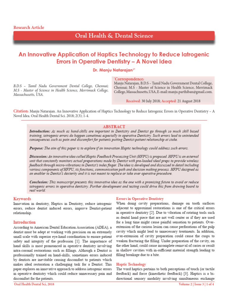 An Innovative Application of Haptics Technology To Reduce Iatrogenic ...
