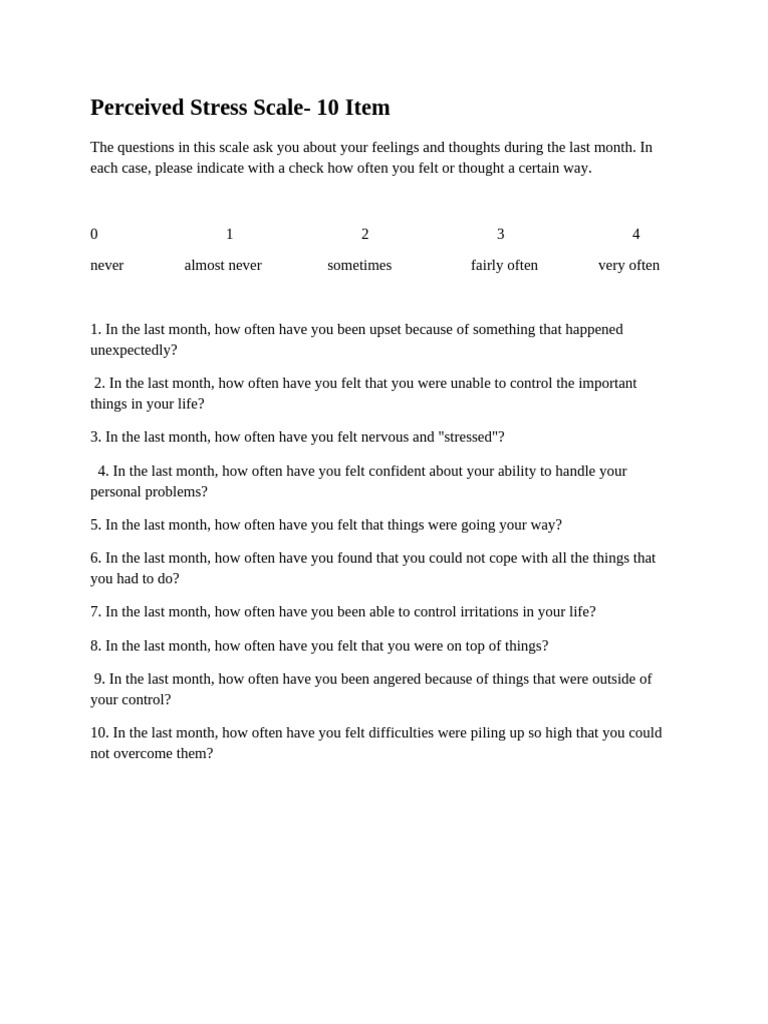 PSS-10: Assessing Perceived Stress | PDF