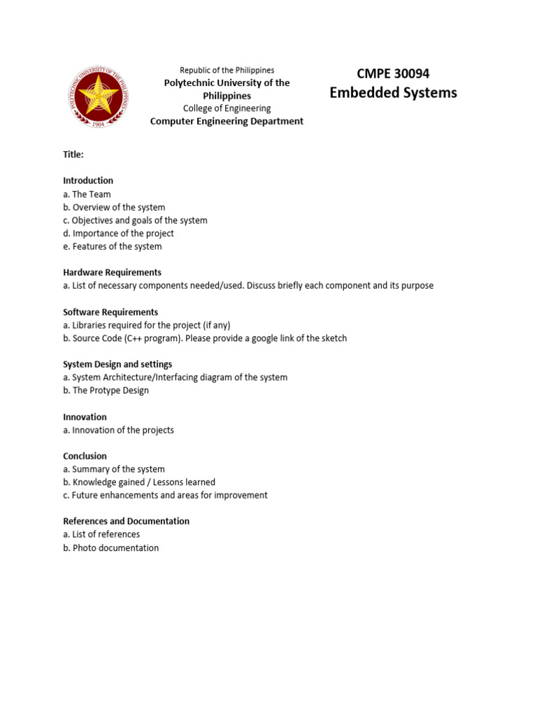 Outline of Project Embedded Systems | PDF