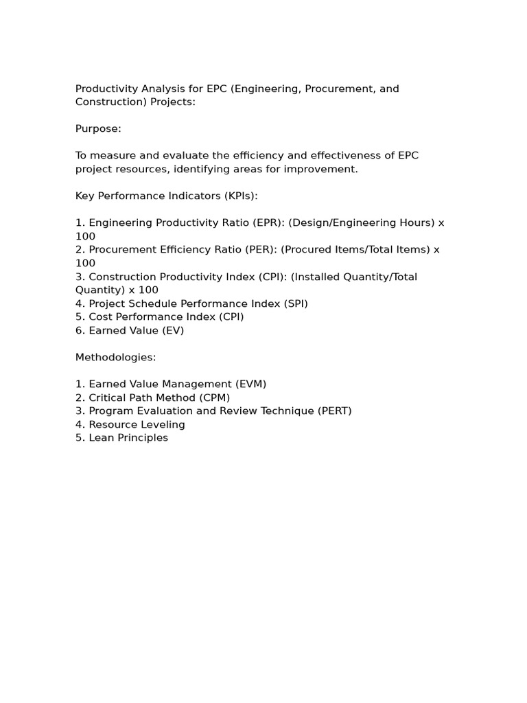 Productivity Analysis For EPC1 | PDF | Technology & Engineering