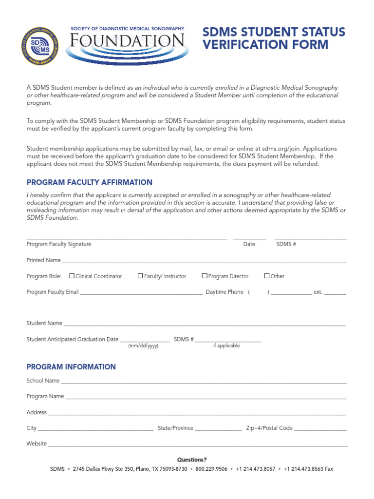SDMS Student Status Verification Form | PDF | Finance & Money Management