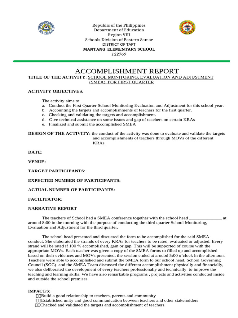 Smea Activity Completion Report | PDF | Teachers | Human Communication