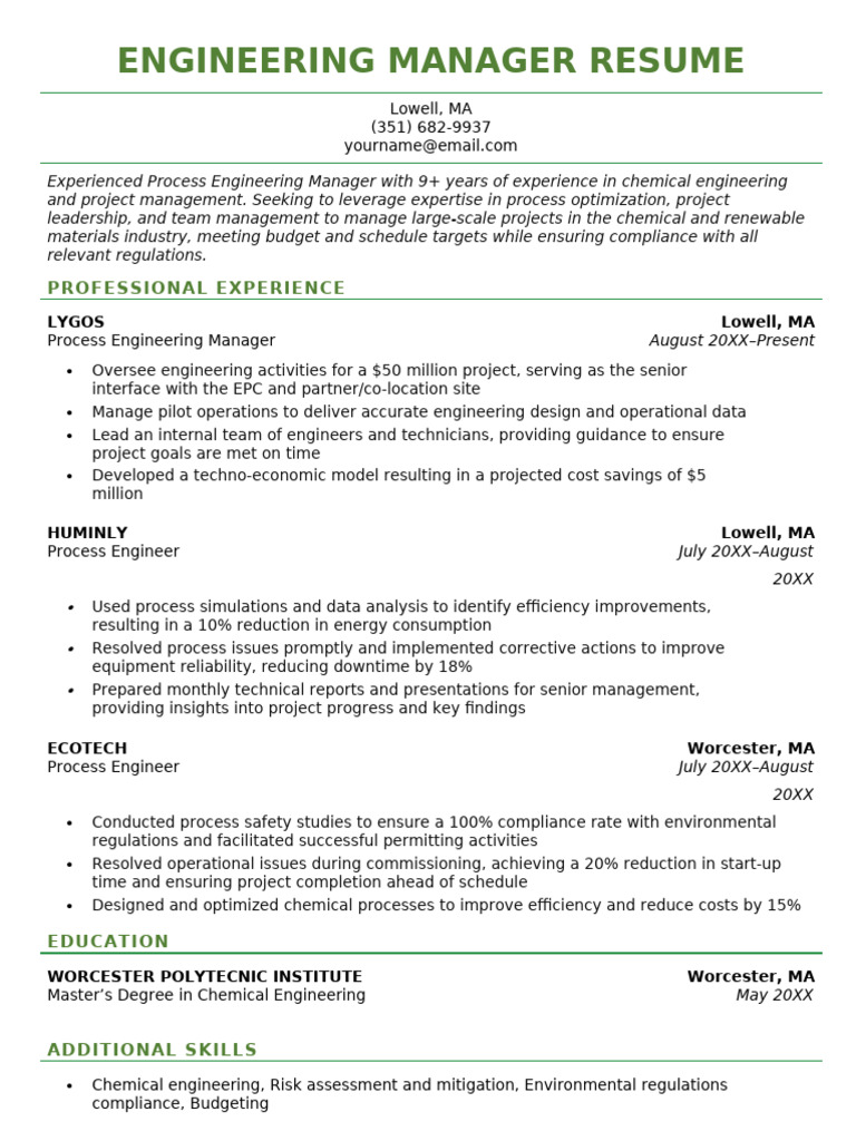 Engineering Manager Resume Example | PDF | Résumé | Regulatory Compliance