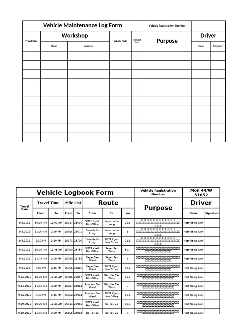 Vehicle Maintenance Log Form - Mon | PDF